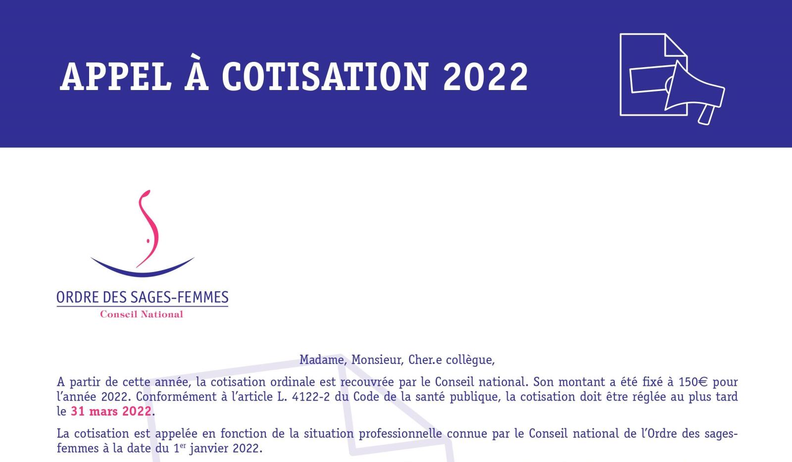 Appel à cotisation 2022 - Conseil national de l'Ordre des sages-femmes